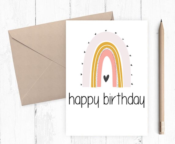 Paper Boho Birthday Card Birthday Cake Card/ Boho Rainbow Birthday ...