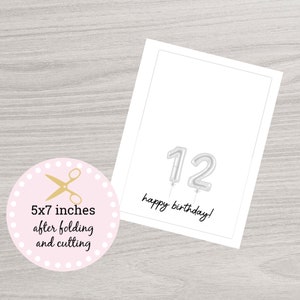 12th Birthday Card, Printable 12 Year Old Birthday Card, PDF, PNG ...