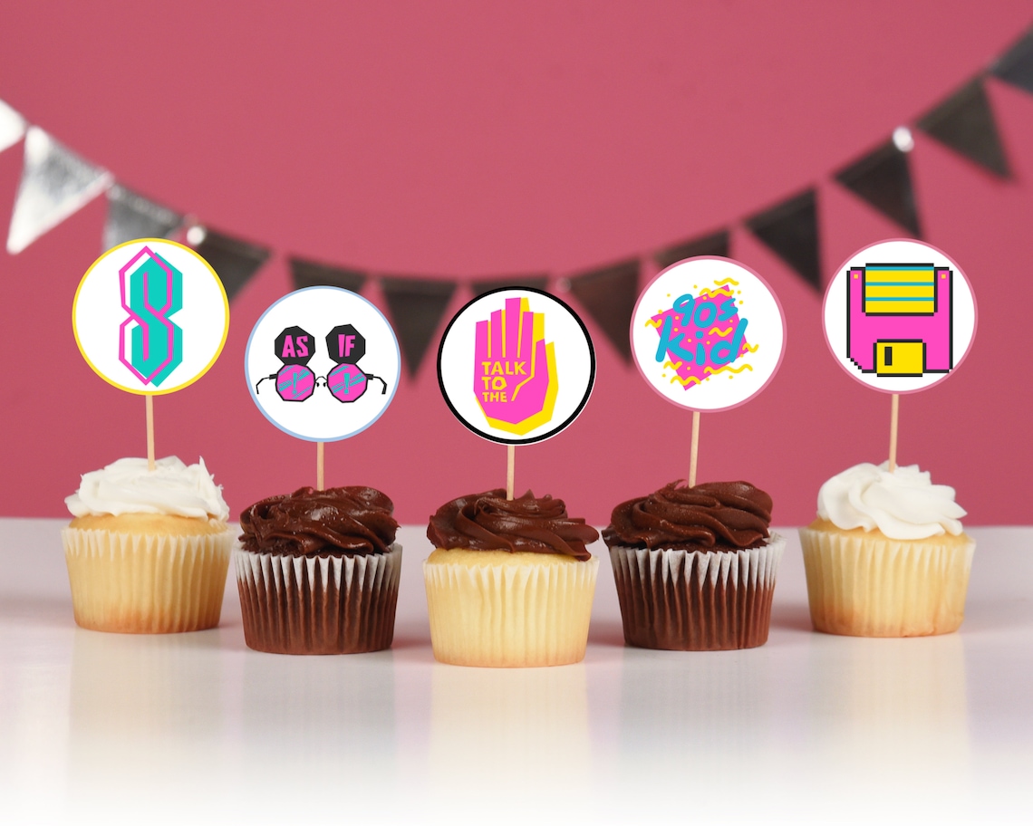 90's Themed 2 Inch Cupcake Toppers 90's Cupcake | Etsy