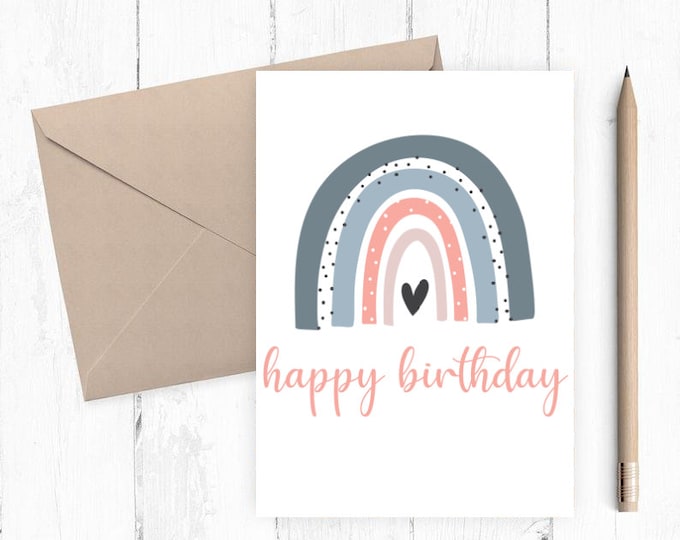 Boho Rainbow Happy Birthday Card Birthday Card for Her JPG - Etsy