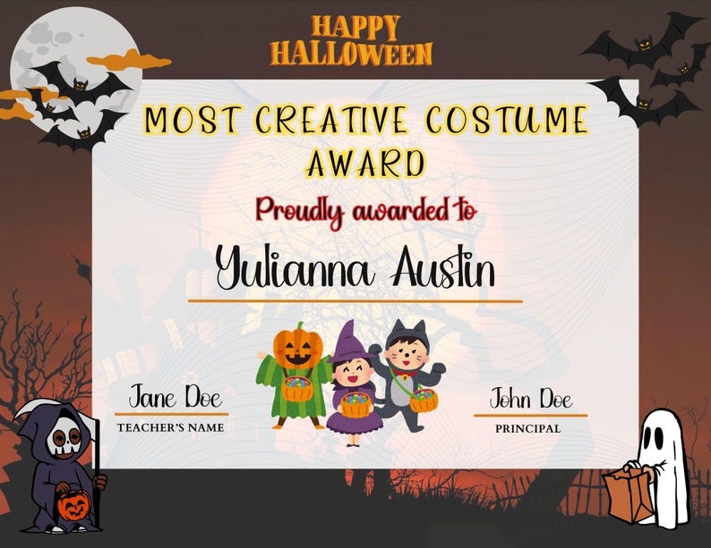 Halloween Award Certificates - Set of Four Award Certificates, Great ...