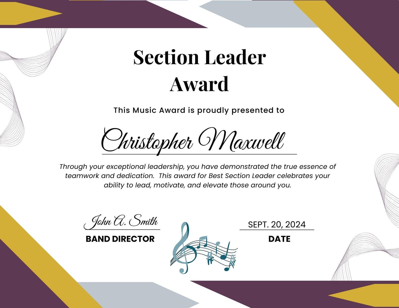 Band Award Certificates for Middle School and High School, Sectional ...