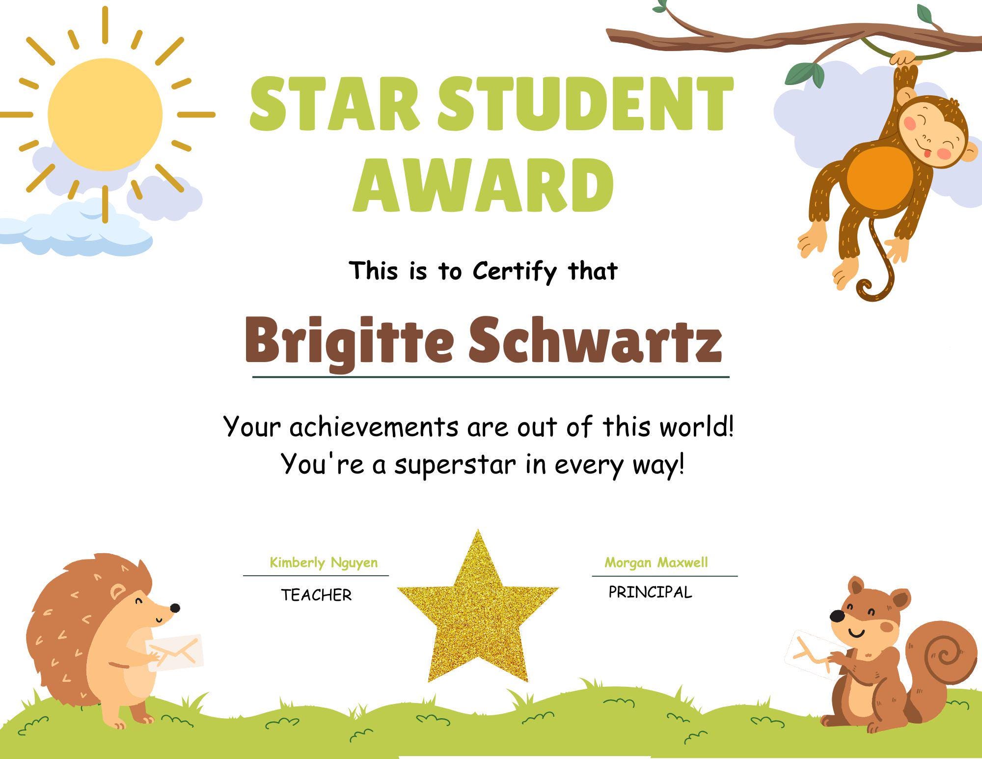 Preschool Star Student Award Certificate – Printable Classroom ...