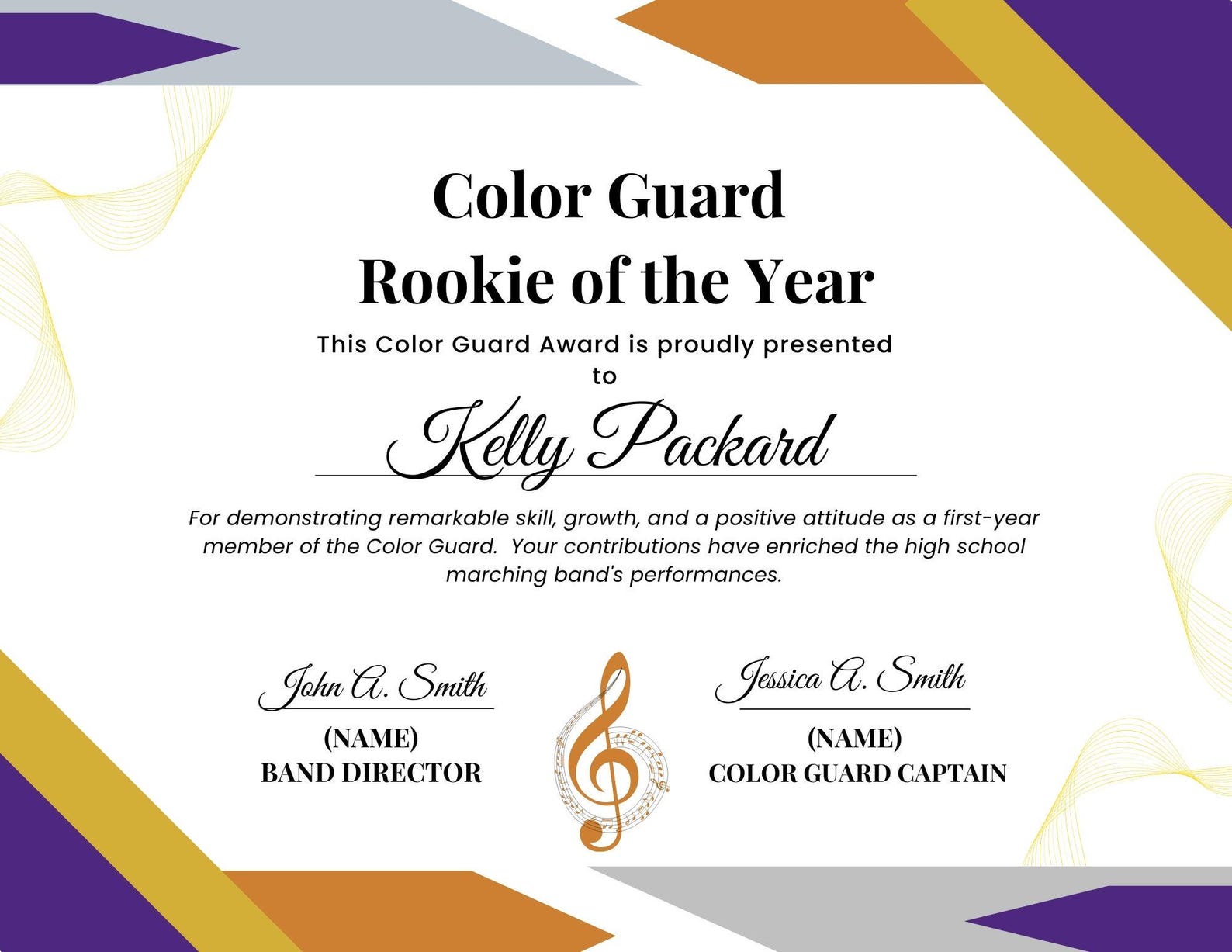Marching Band Color Guard Award Certificates - Set of Six (6) Digital ...