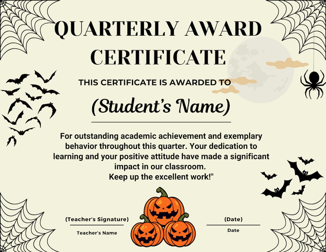 Quarterly School Award Certificate (holiday Version), Set of 5 ...