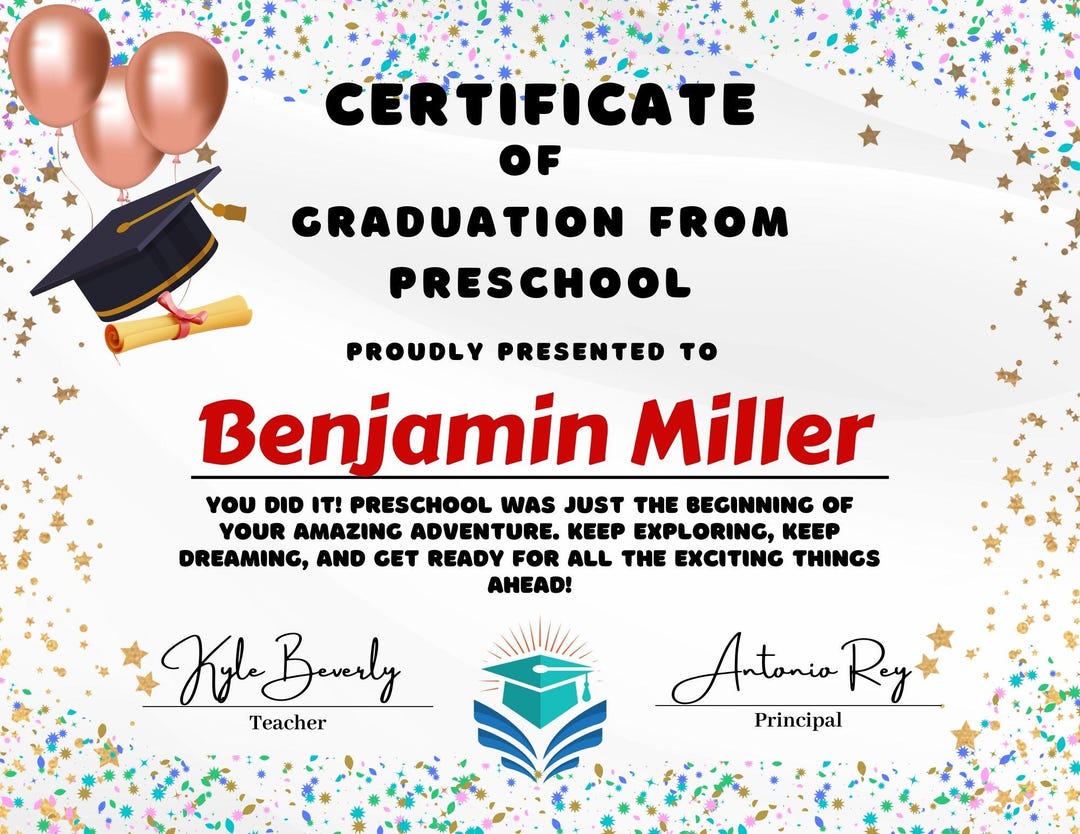 Preschool Graduation Certificate, Printable & Editable Diploma ...