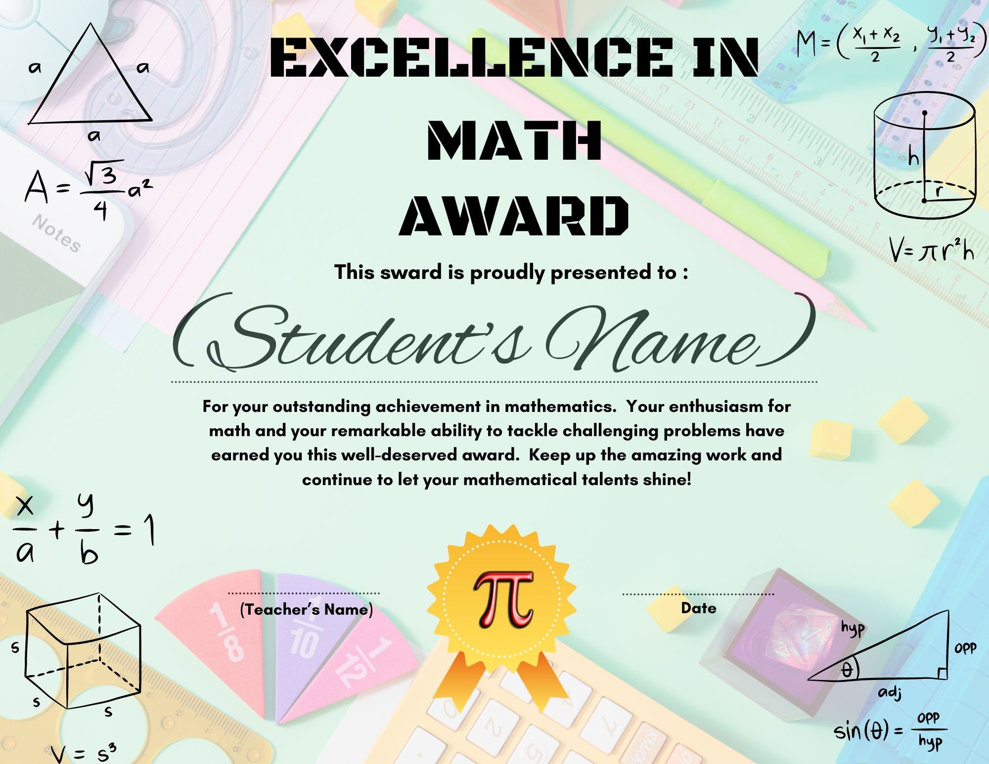 Math Award Certificate – Elementary School Printable (digital Download ...