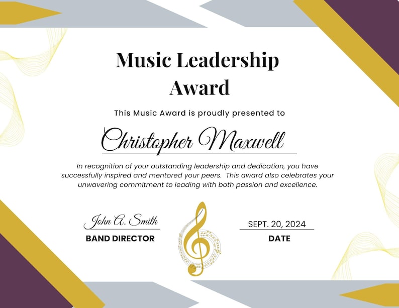 Music Award Certificates - Set of Six Customizable and Editable Music ...