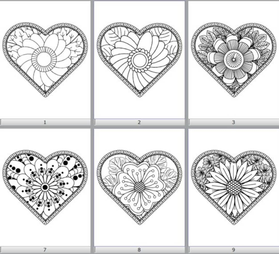 Heart Design Coloring Pages - Set of 25 Valentine's Day Prints (digital ...