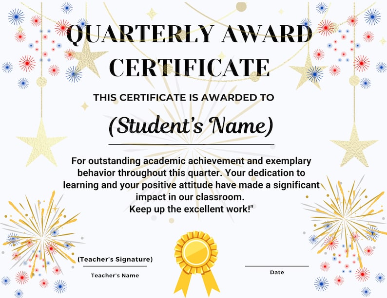 Quarterly School Award Certificate (holiday Version), Set of 5 ...