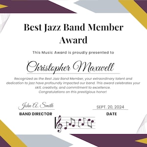 Printable Band Award Certificates, Middle School and High School ...