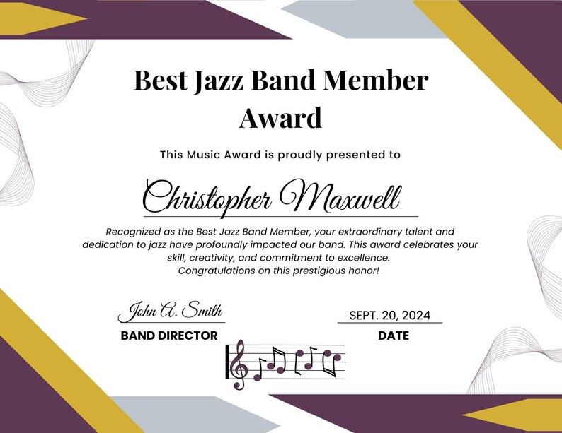 Printable Band Award Certificates, Middle School and High School ...
