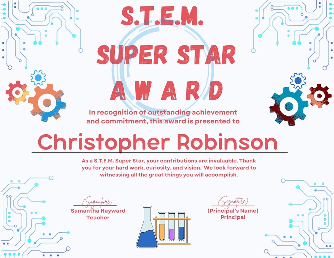 S.T.E.M. Super Star Award Certificate - Instant Digital Download ...