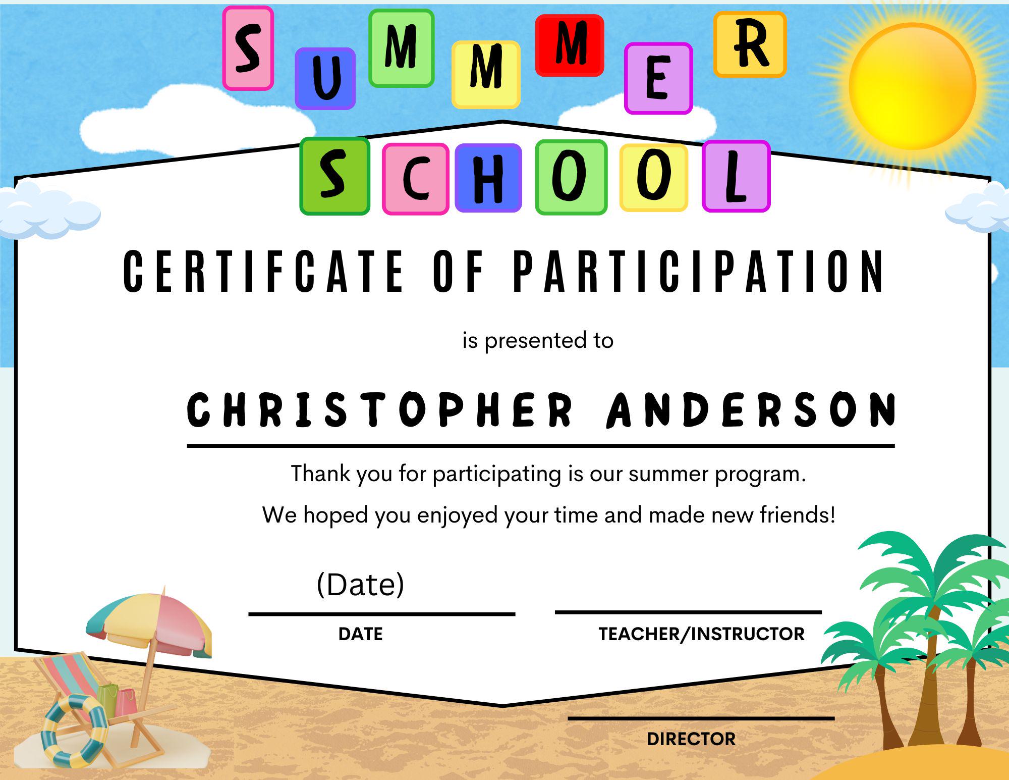 Summer School Award Certificate | Digital Download for Teachers ...