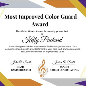 Marching Band Color Guard Award Certificates - Set of Six (6) Digital ...