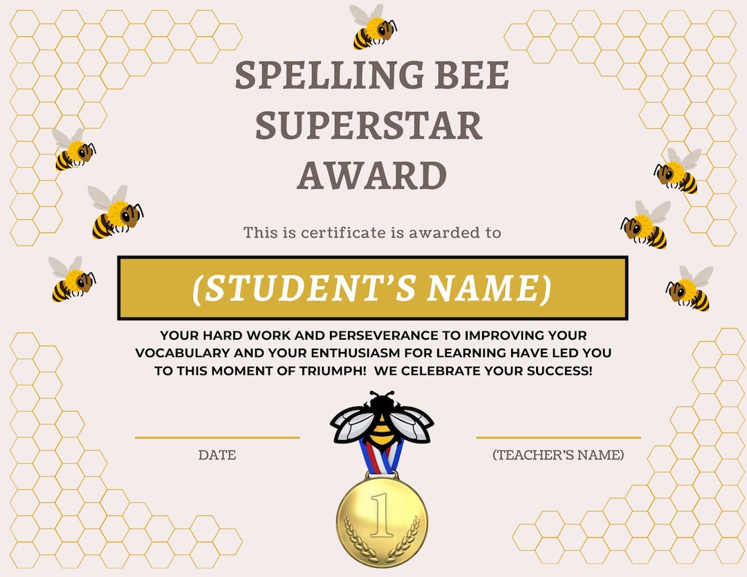 School Spelling Bee Superstar Award Certificate - for Teachers, School ...