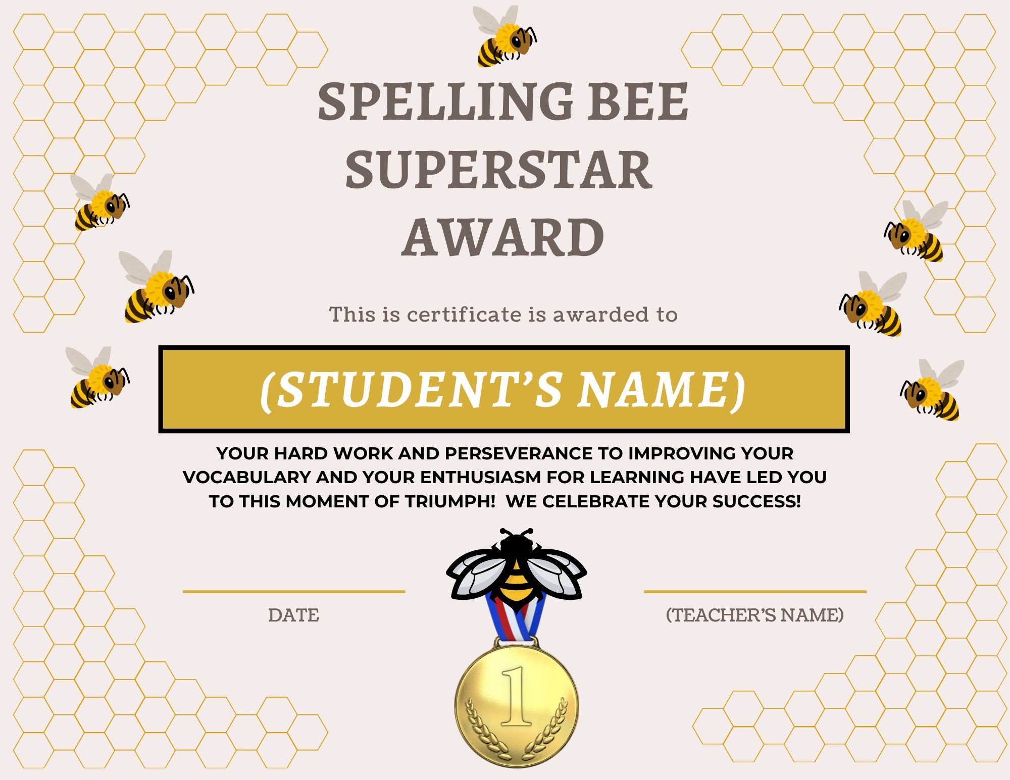 School Spelling Bee Superstar Award Certificate - for Teachers, School ...
