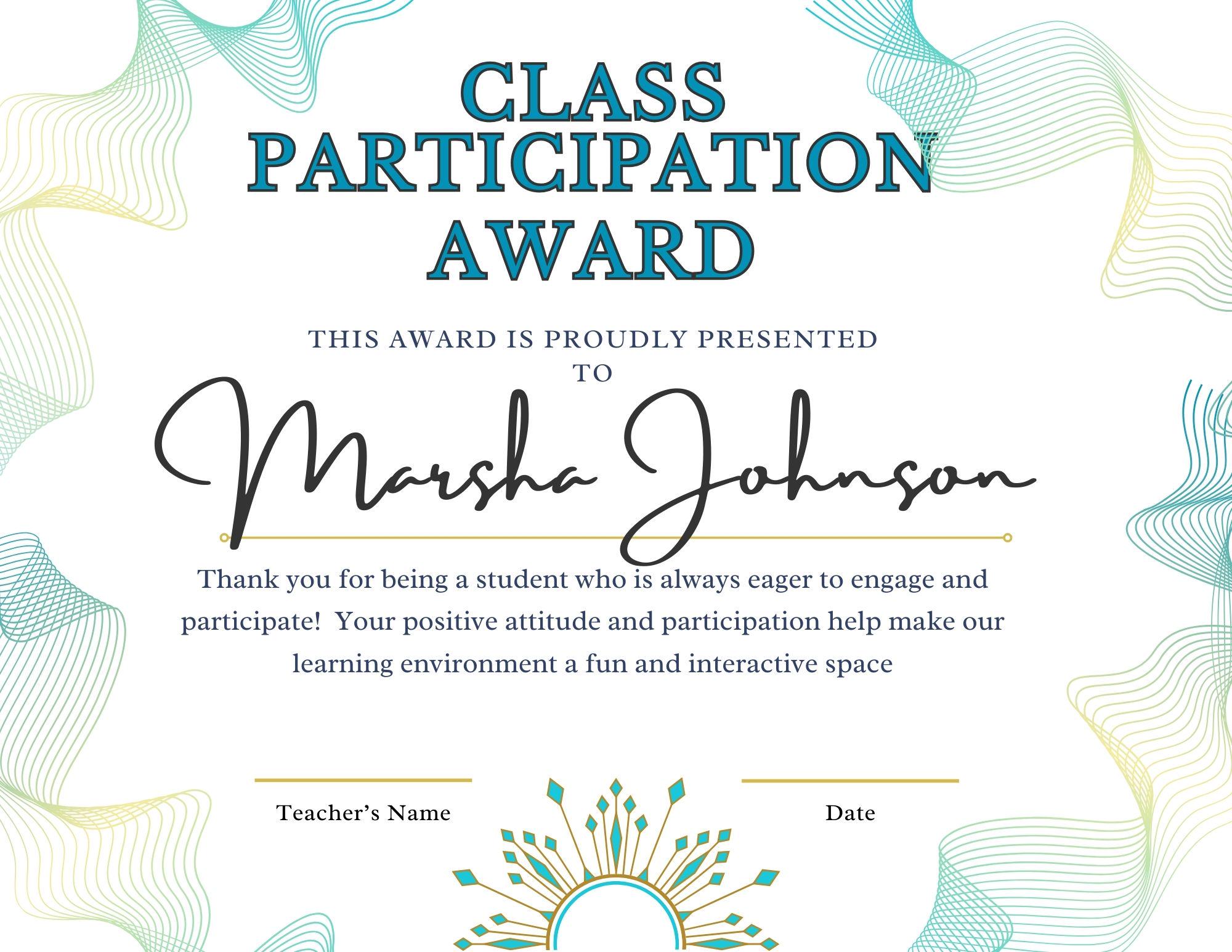Elementary Certificate Templates Participation