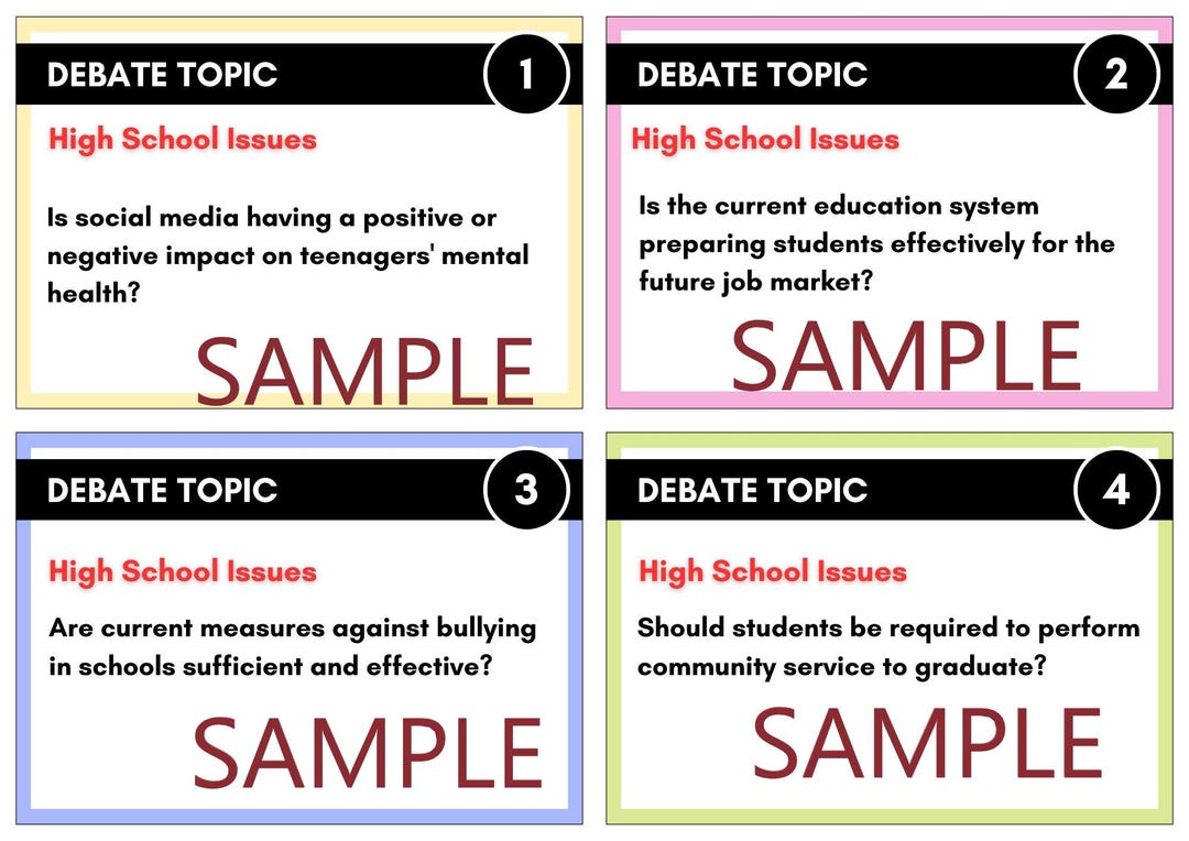 High School Debate Topics – Set of 20 Printable Cards for Classroom ...
