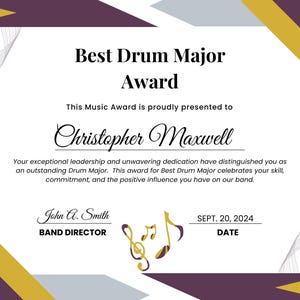 Printable Band Award Certificates, Middle School and High School ...