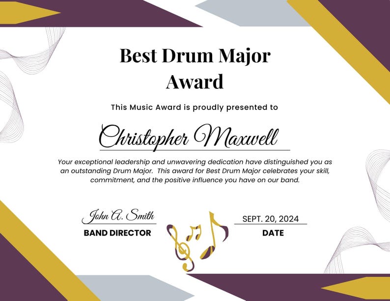 Printable Band Award Certificates, Middle School and High School ...