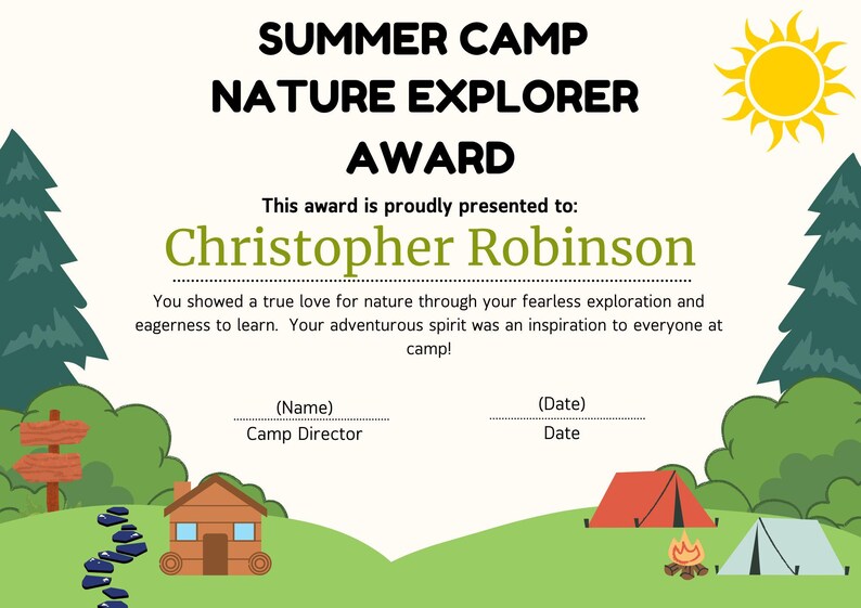 Summer Camp Award Certificates Printable | 8 Editable Camp Awards ...
