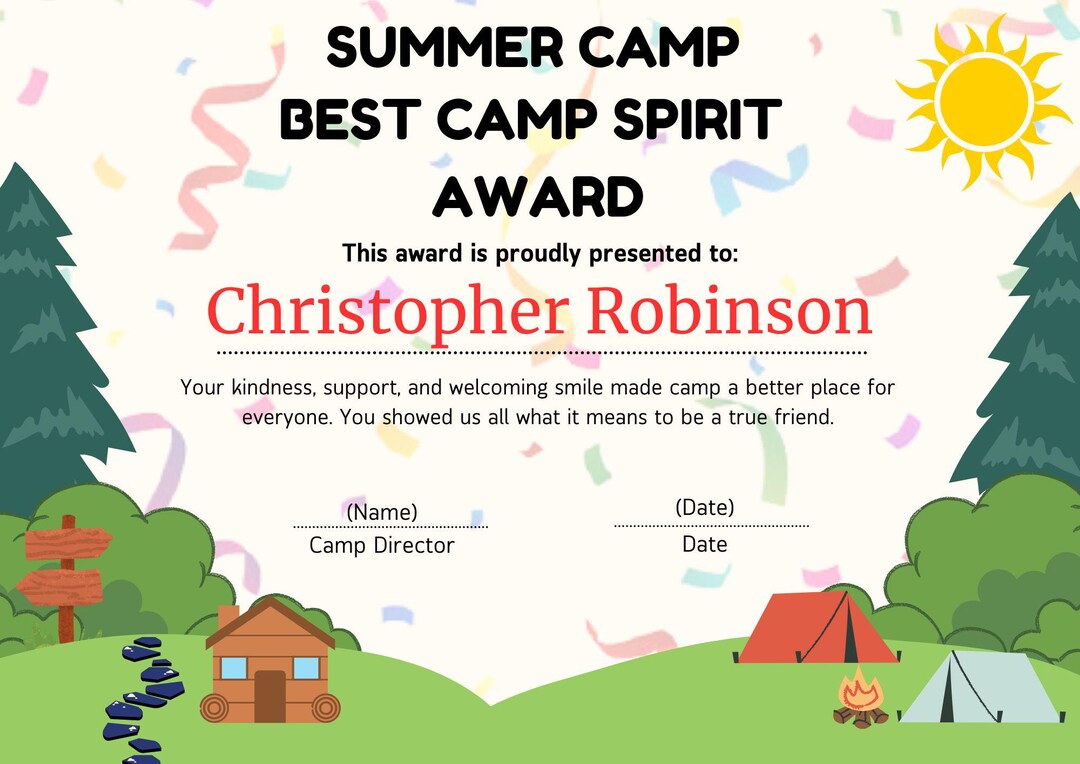Summer Camp Award Certificates Printable | 8 Editable Camp Awards ...