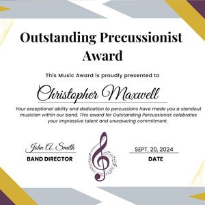 Printable Band Award Certificates, Middle School and High School ...