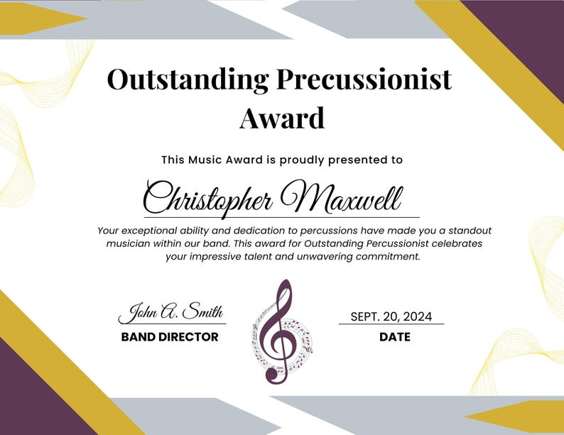 Printable Band Award Certificates, Middle School and High School ...