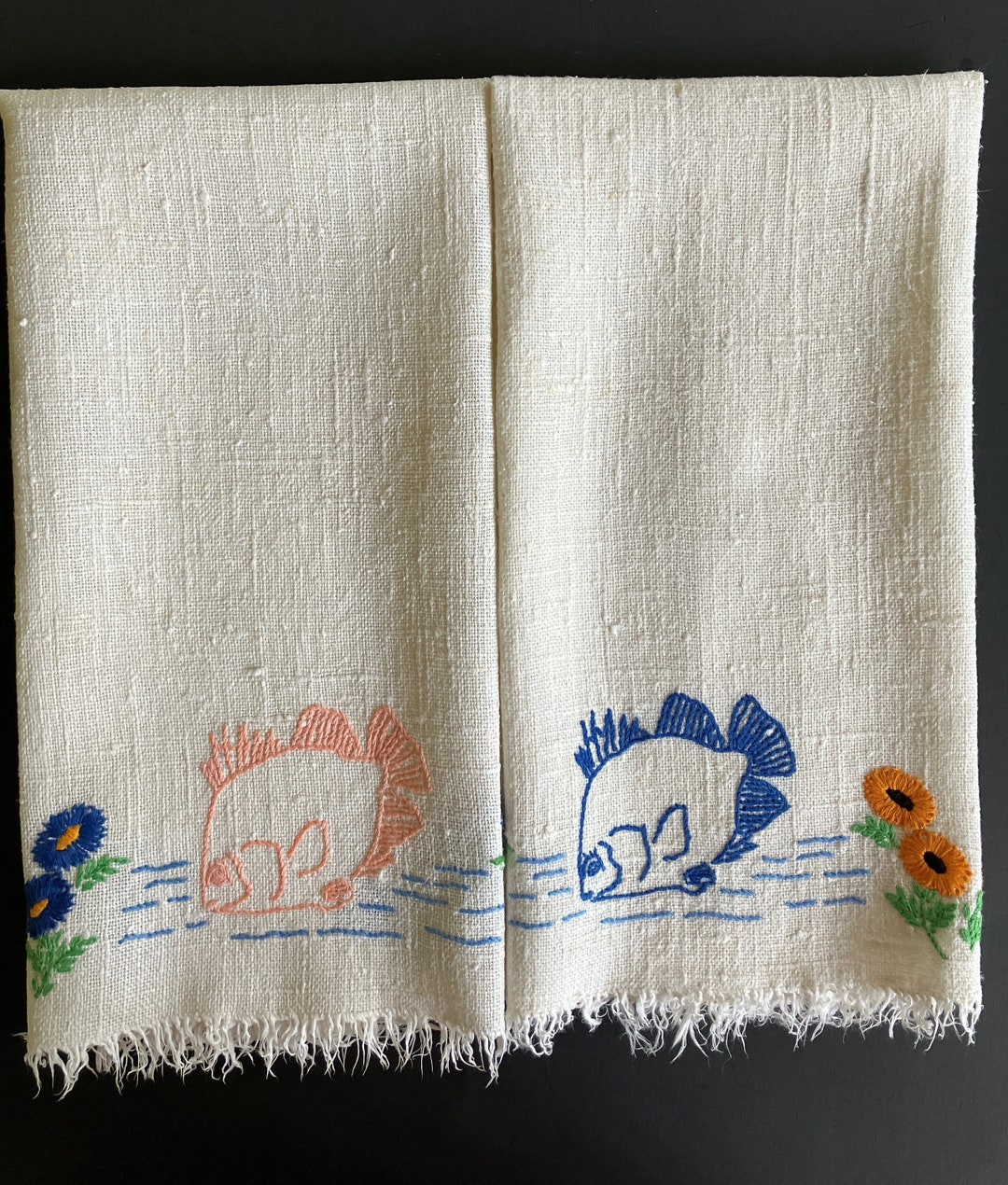 Vintage Pair of Fish Hand Towels - Etsy