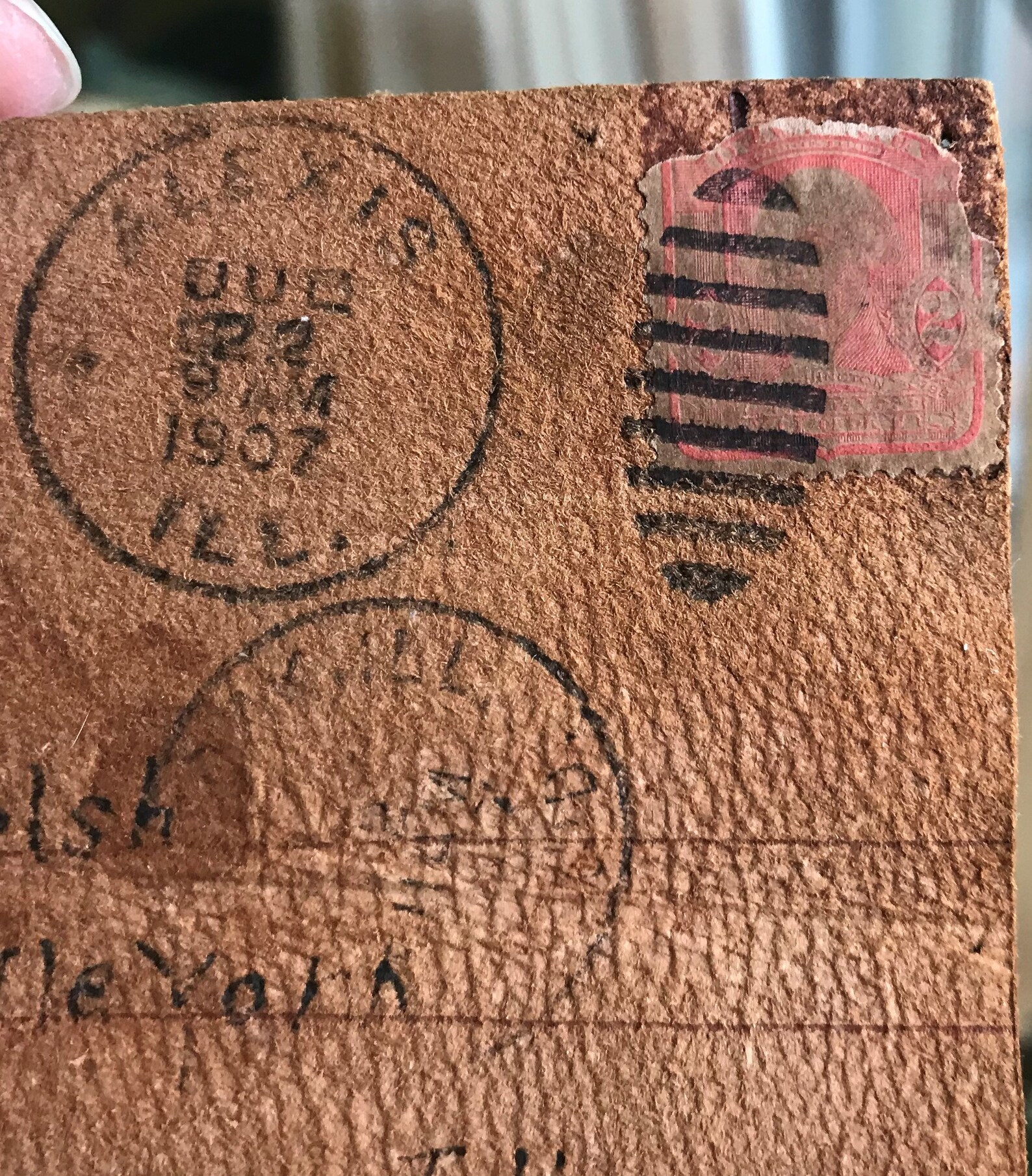 Vintage Leather Post Card With Old Stamp - Etsy
