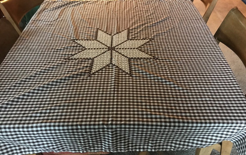 Vintage Chicken Scratch Brown Gingham Tablecloth | Etsy