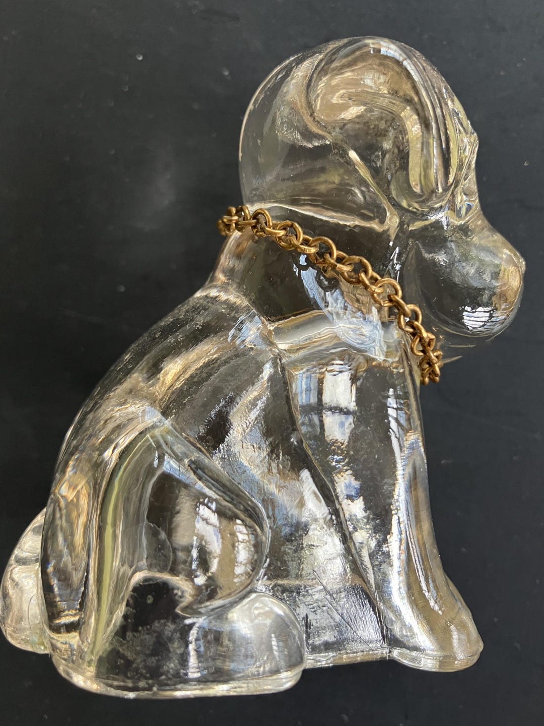 Vintage Clear Glass Dog With Chain - Etsy