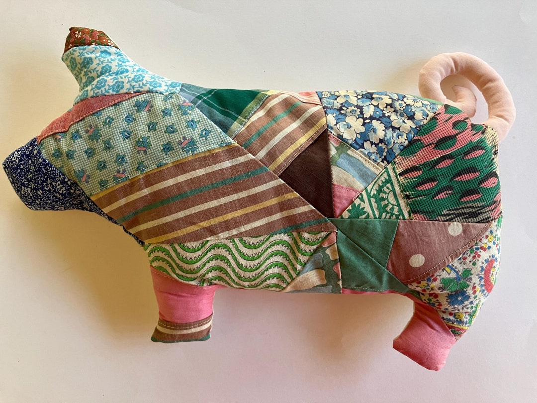 Vintage Patch Work Stuffed Pig - Etsy
