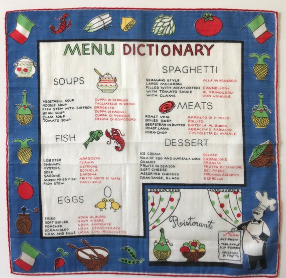 Vintage Depose Menu Dictionary Handkerchief - Gem