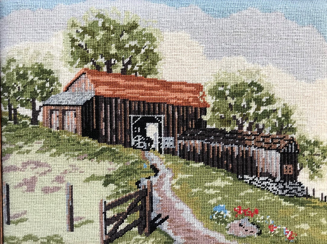 Vintage Needlepoint Barn Scene - Etsy