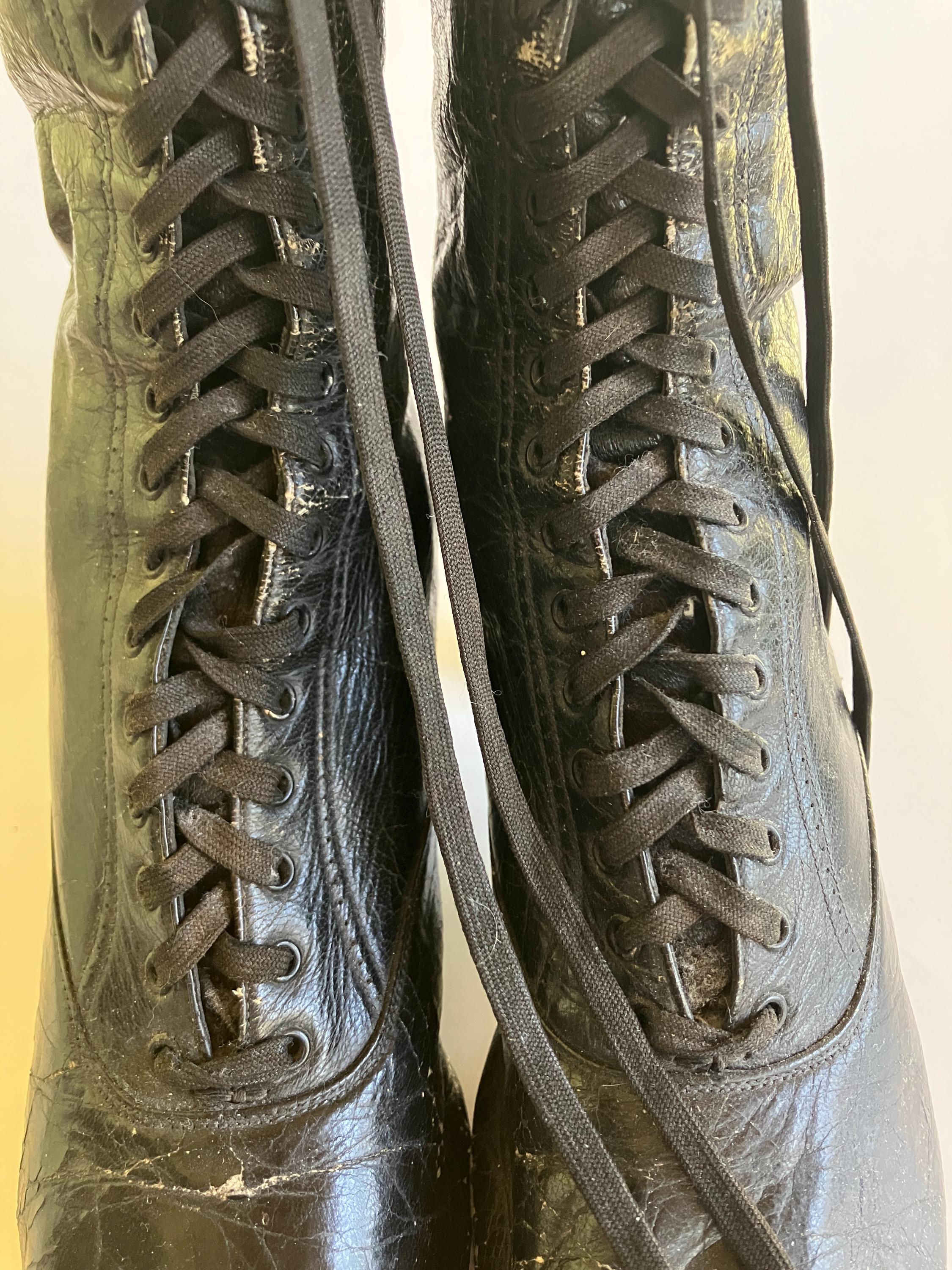 Antique Women's Black Leather Lace up Boots - Etsy
