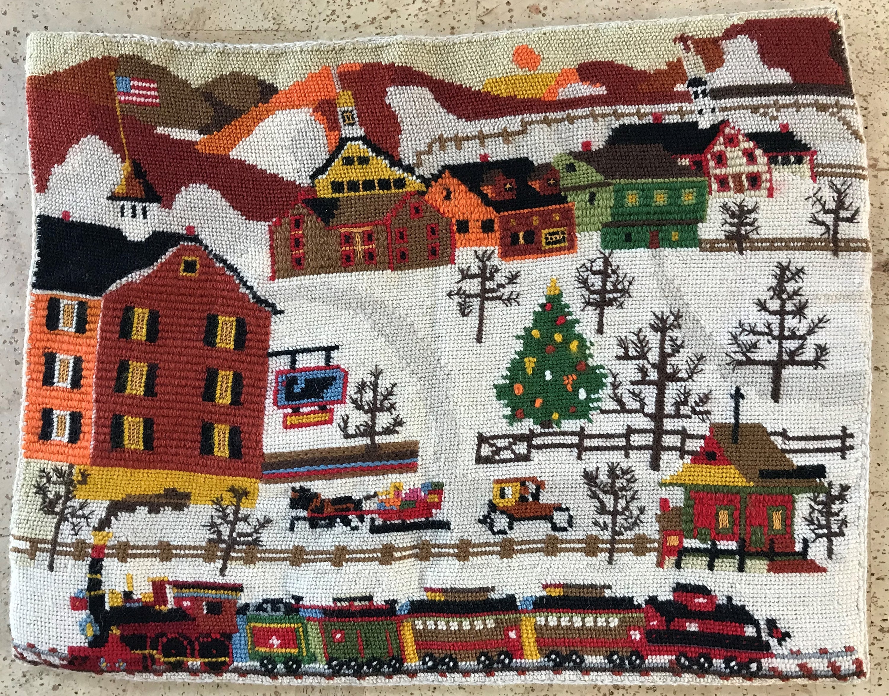 Vintage Needlepoint Village Scene | Etsy