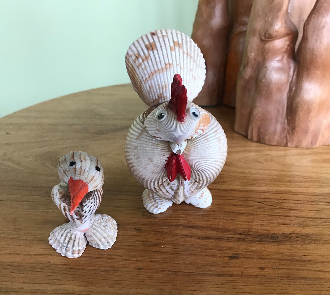 Vintage Shell Hen and Bird | Etsy
