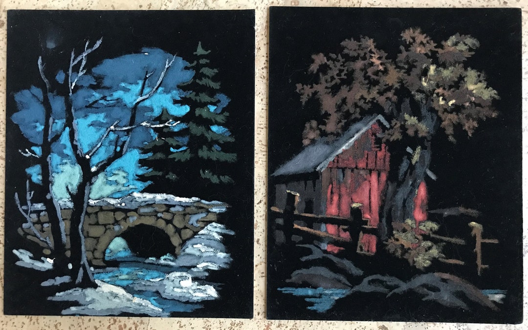 Vintage Two Paint by Number Scenes on Velour - Etsy