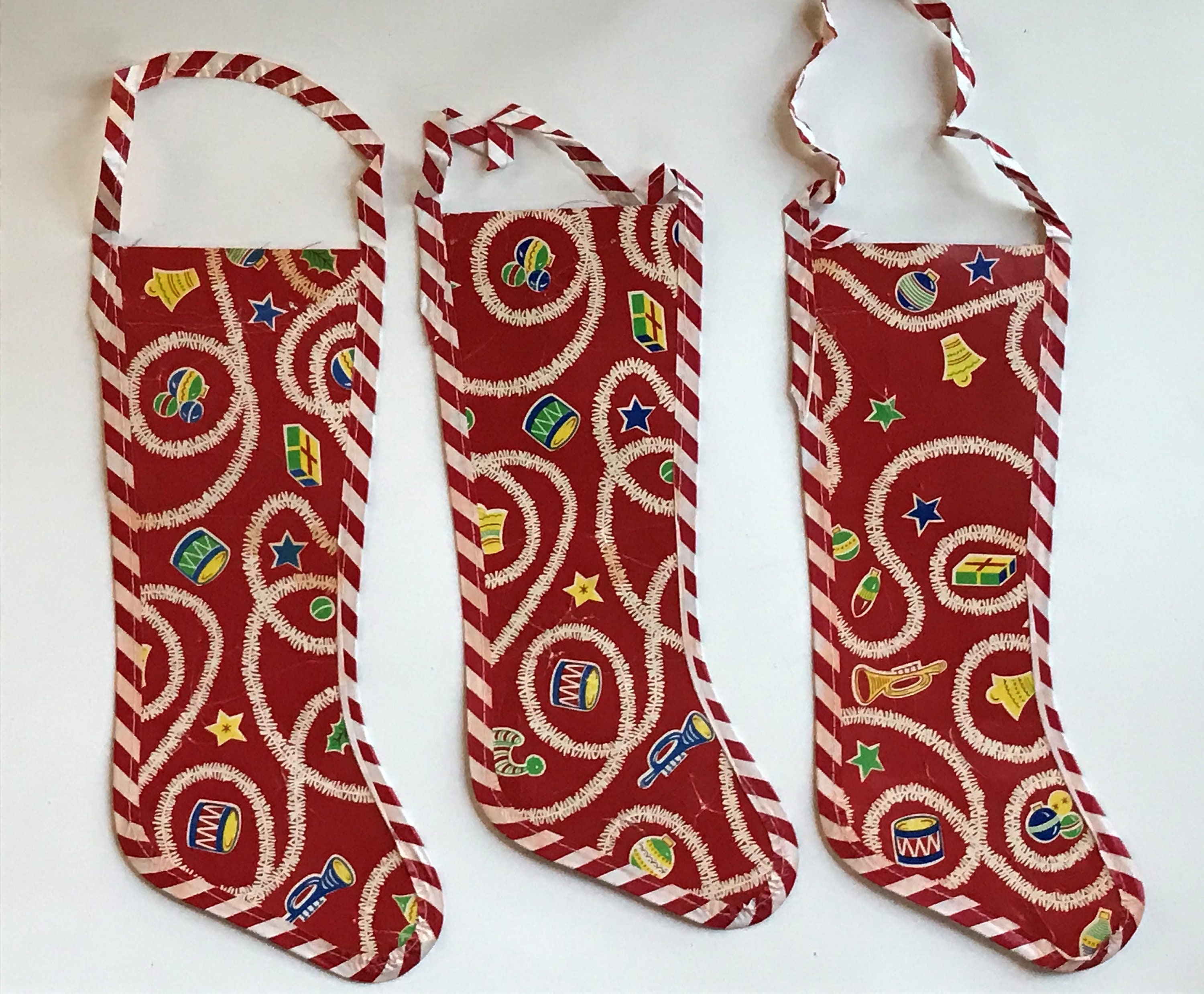 Three Vintage Mesh And Cardboard Christmas Stockings | Etsy