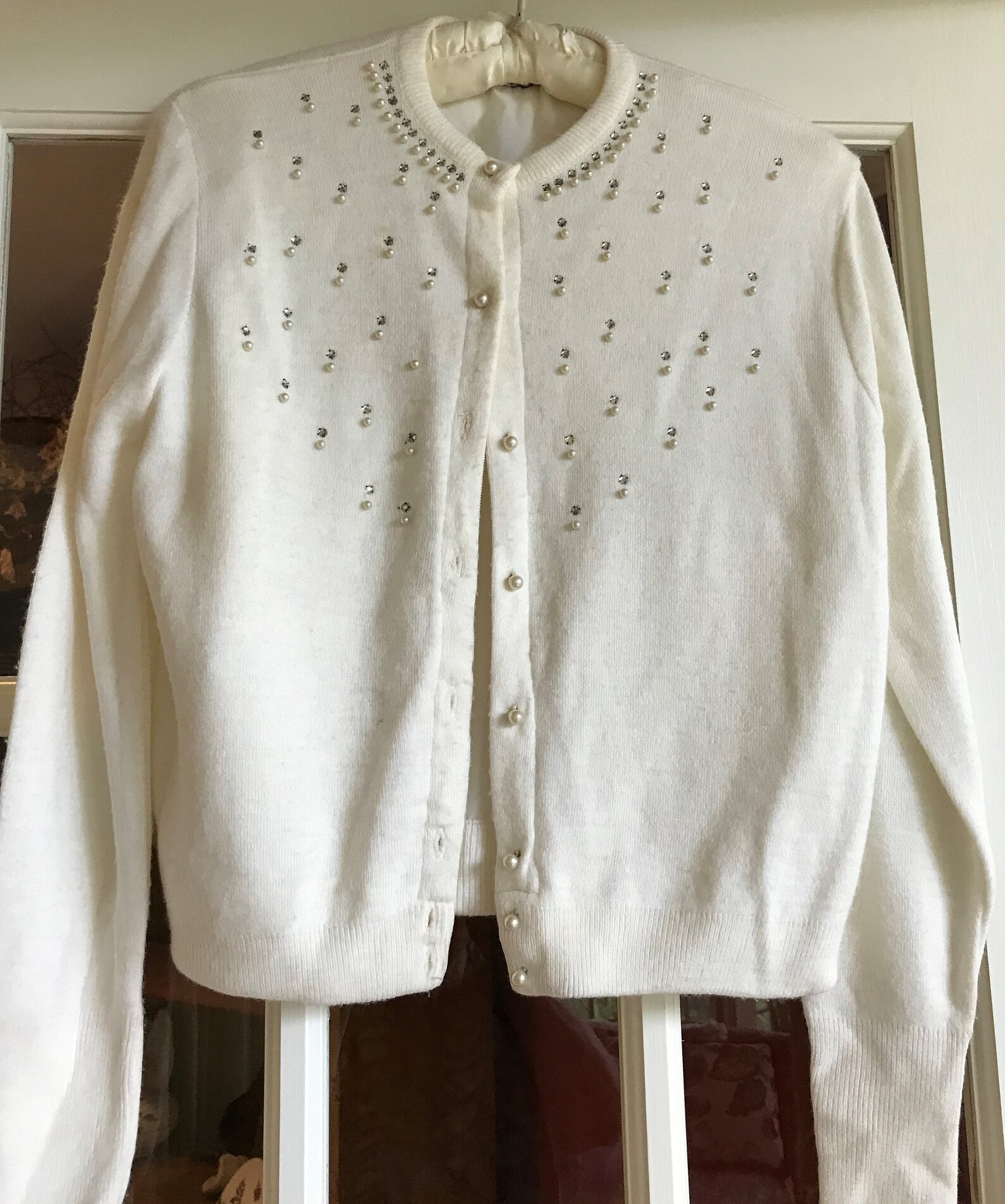 Vintage White Storyk Orlon Cardigan Lined Sweater With Pearls | Etsy