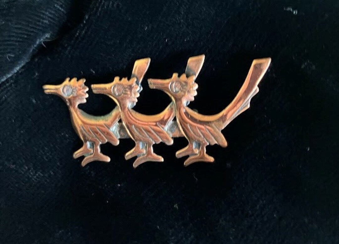 Vintage Copper Pin With Three Roadrunners - Etsy