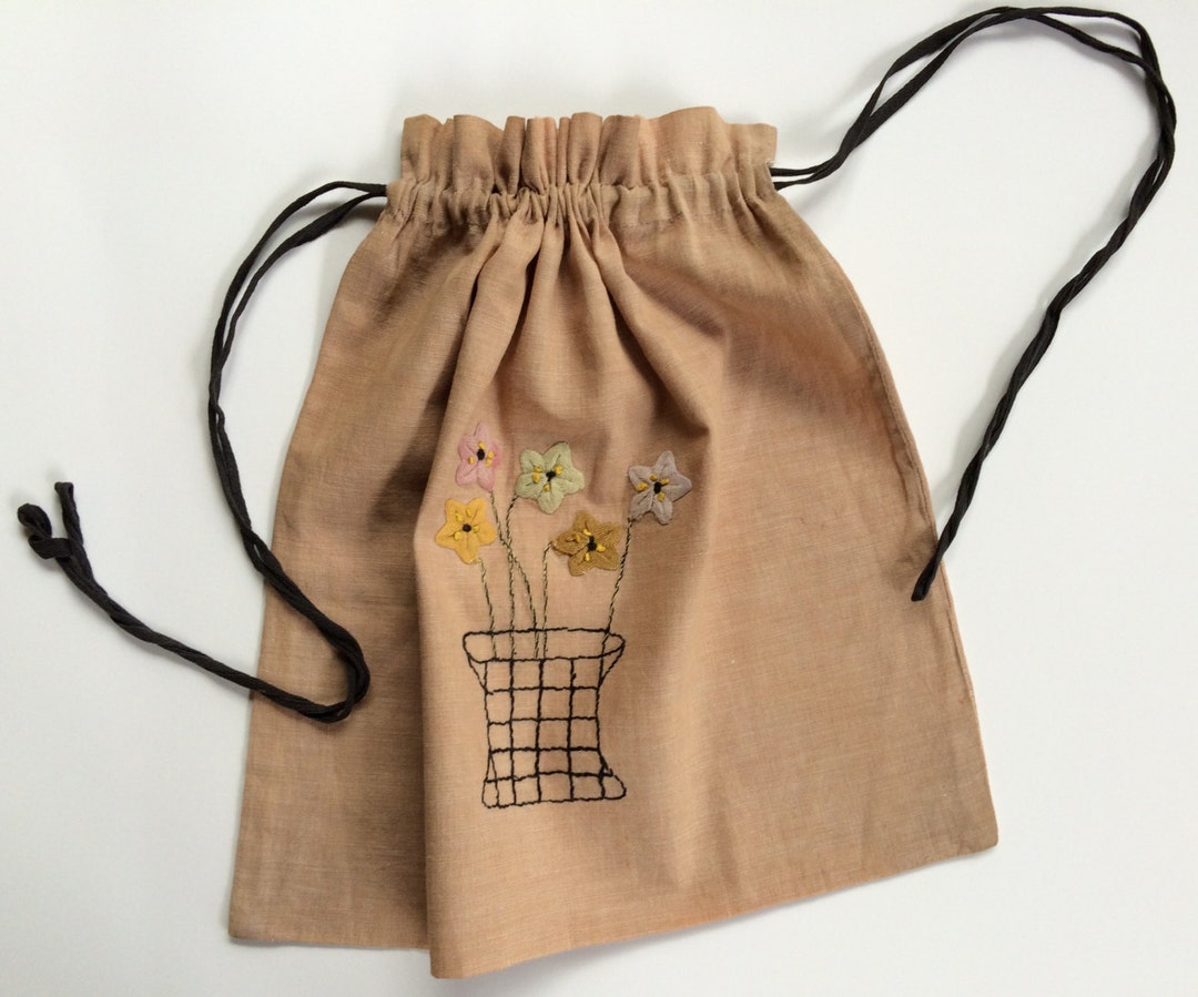 Vintage Brown Drawstring Bag - Etsy