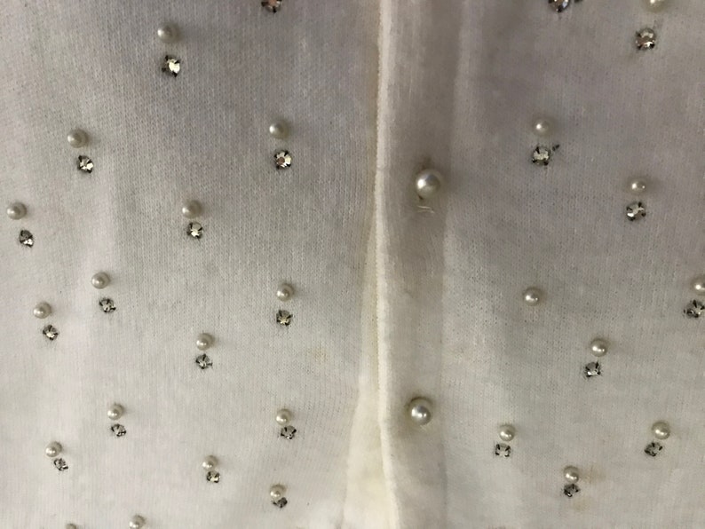 Vintage White Storyk Orlon Cardigan Lined Sweater With Pearls | Etsy
