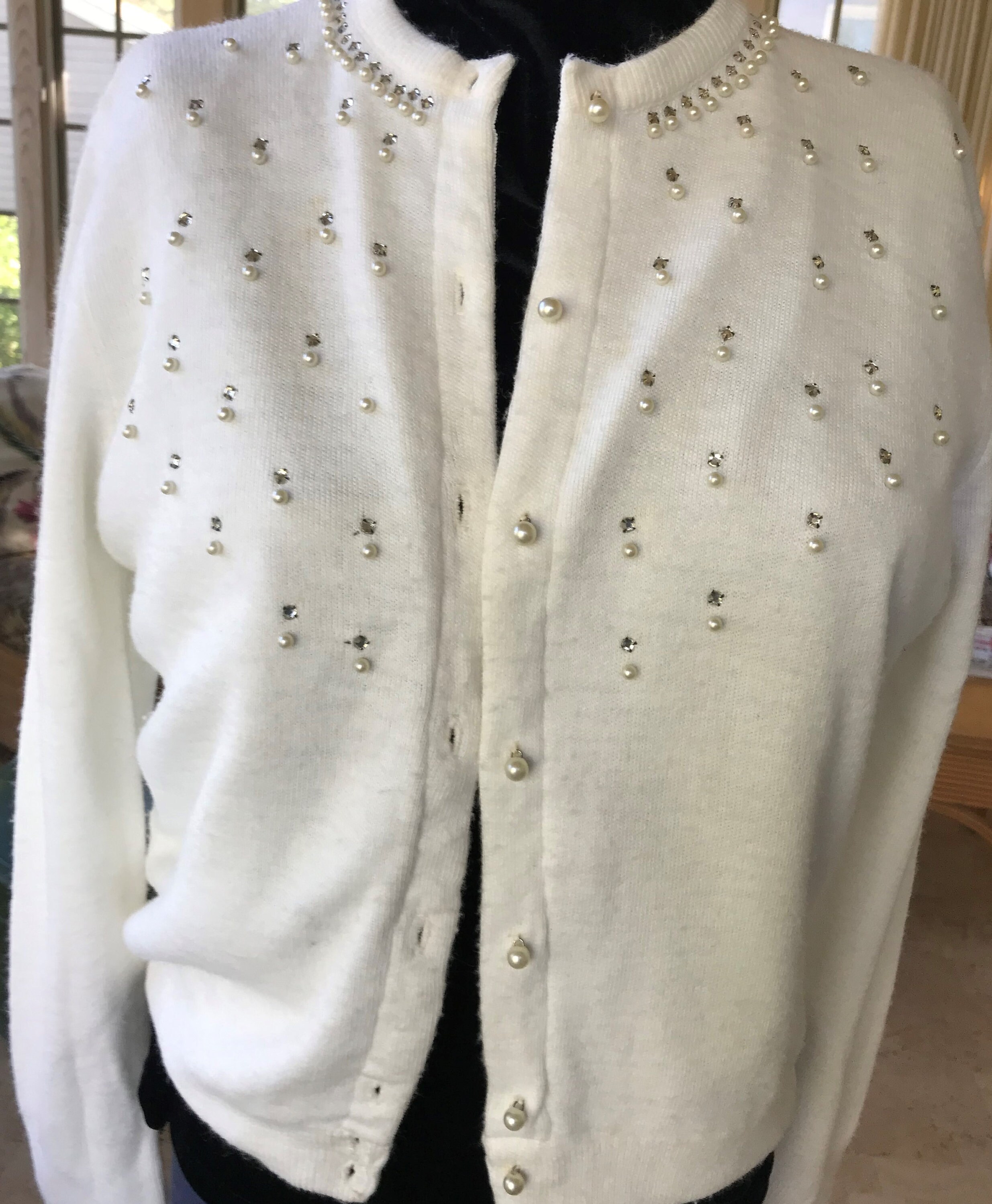 Vintage White Storyk Orlon Cardigan Lined Sweater With Pearls | Etsy