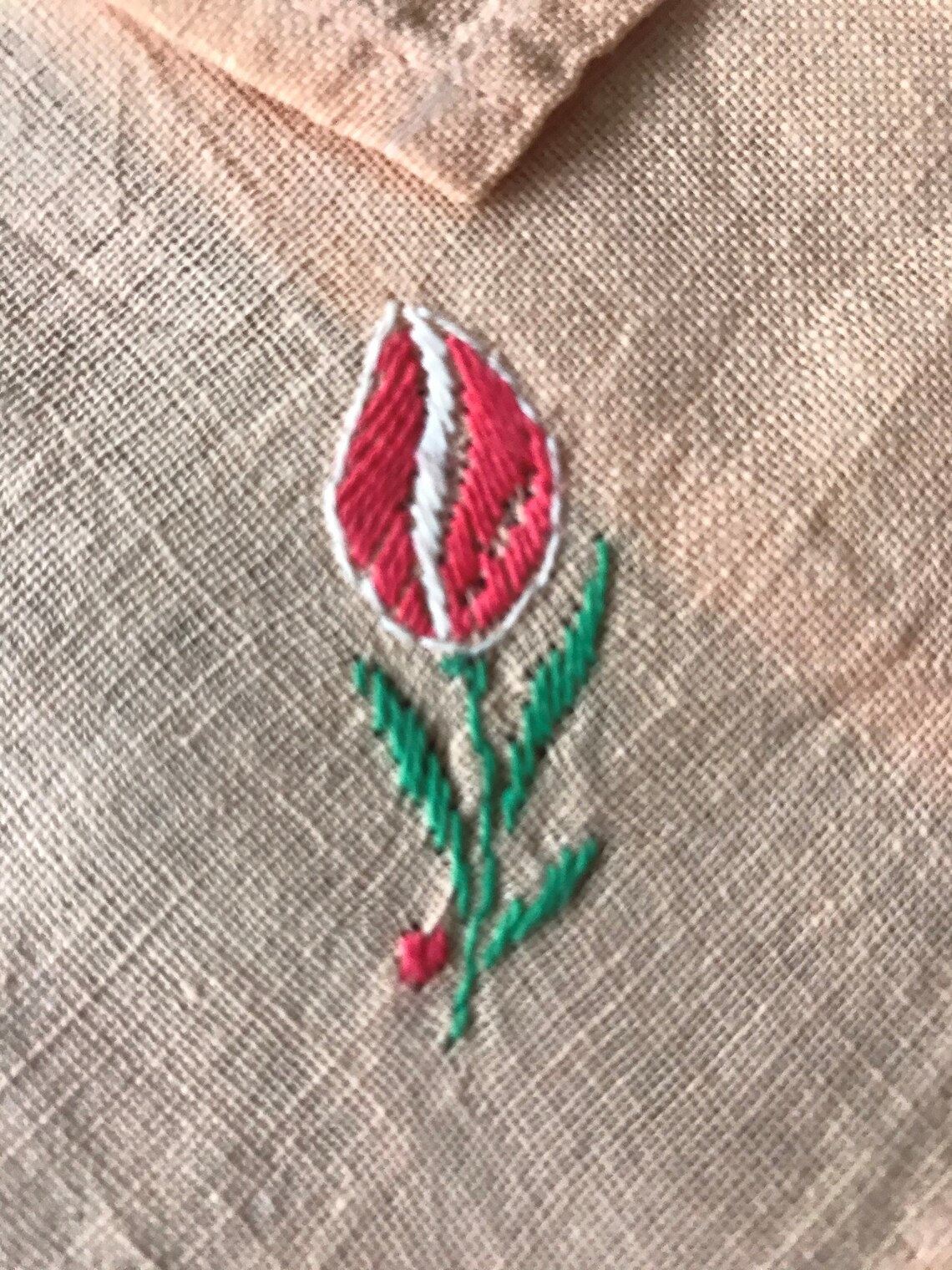Vintage Embroidered Salmon Colored Tablecloth and Napkins - Etsy