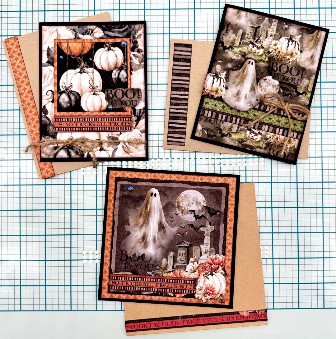 Ghosts in the Graveyard Halloween Card Set - PRECUT DIY 3-card Kit - Etsy