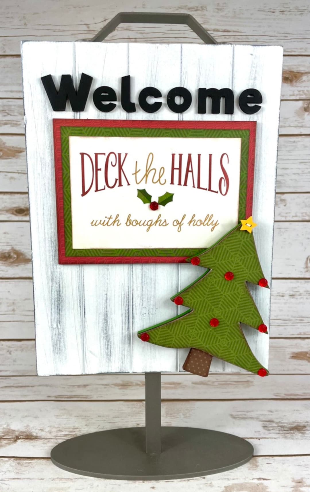 December - Deck the Halls - Christmas Tree - Welcome Sign Decor - Wood ...