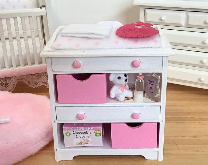 Pretty in Pink Nursery Changing Table With All Accessories for 1:12 ...